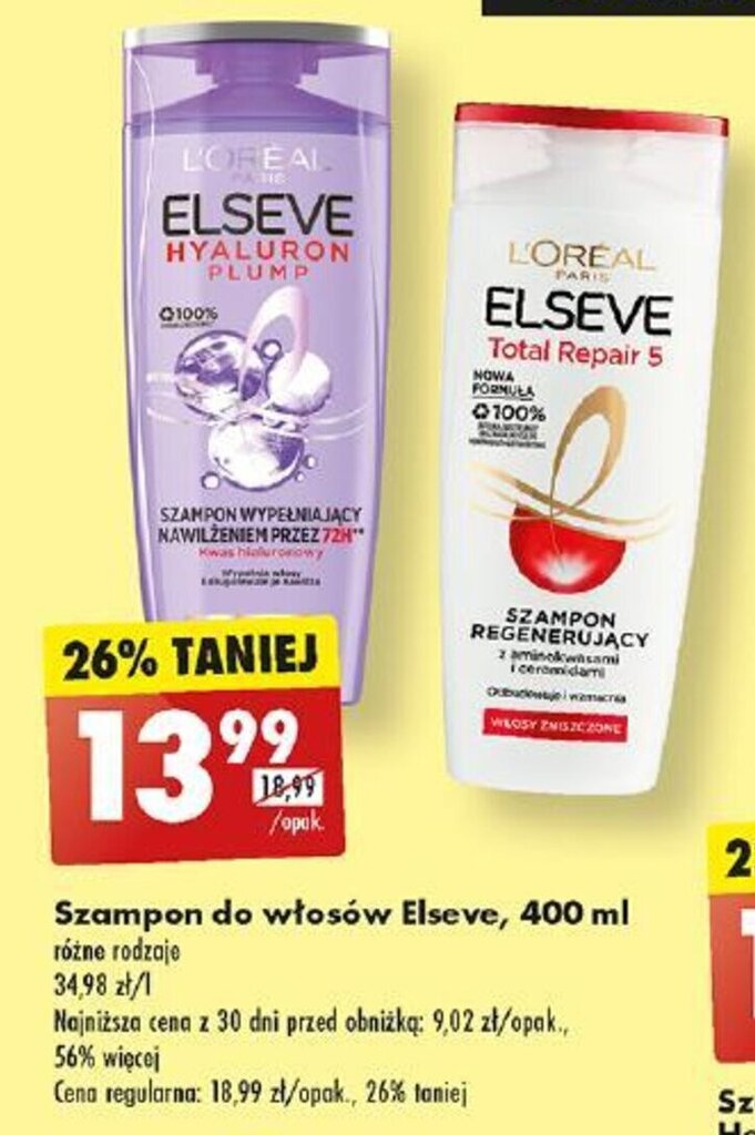 Promocja Szampon do włosów Elseve 400 ml w Biedronka