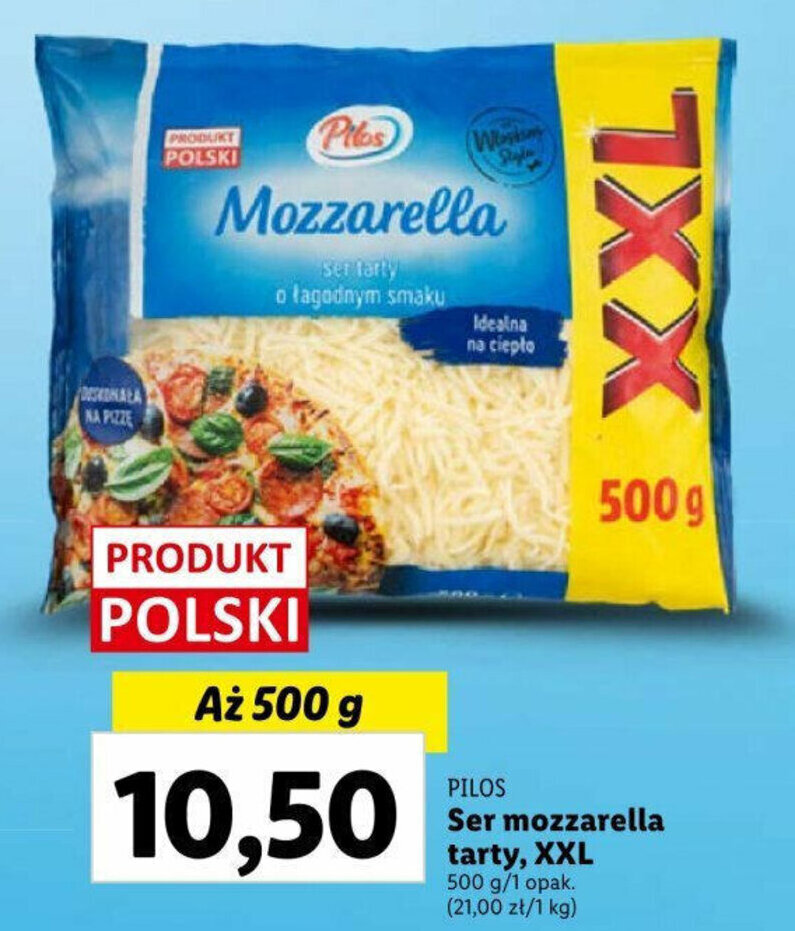 Promocja PILOS Ser mozzarella tarty, XXL 500 g w Lidl