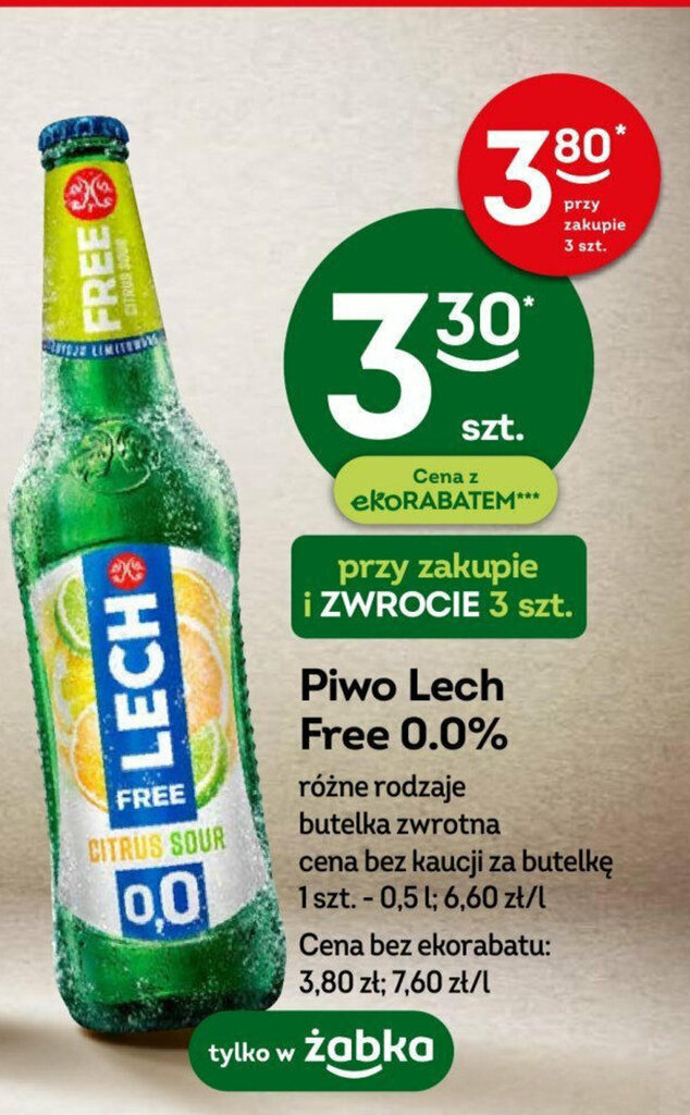 Promocja Piwo Lech Free 0.0% 0,5 l w Żabka