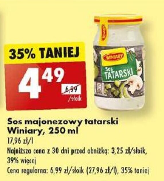 Promocja Sos majonezowy tatarski Winiary, 250 ml w Biedronka