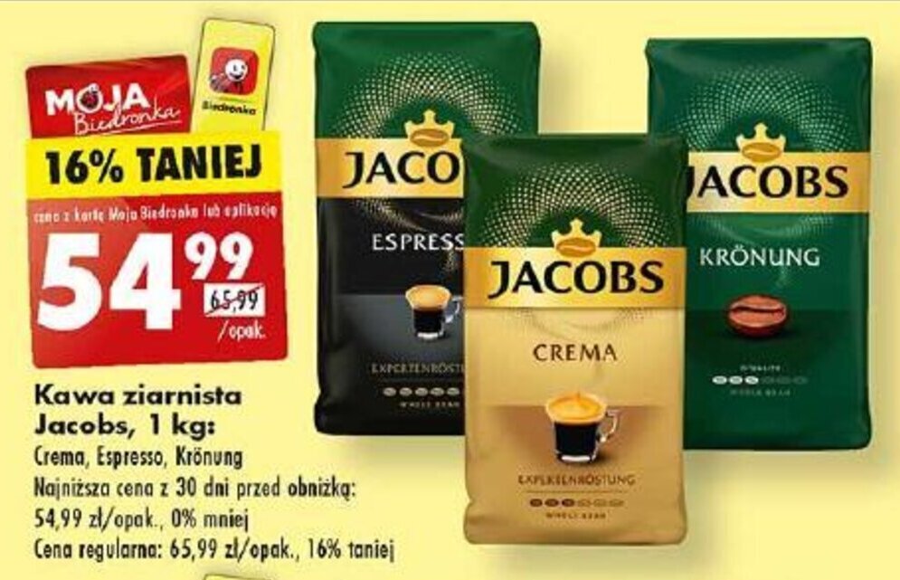 Promocja Kawa ziarnista Jacobs, 1 kg w Biedronka
