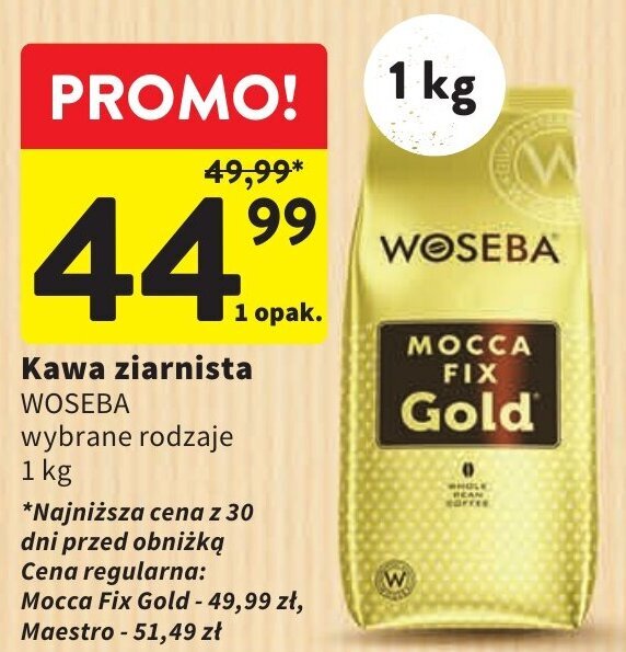Promocja Kawa ziarnista WOSEBA 1 kg w Intermarche