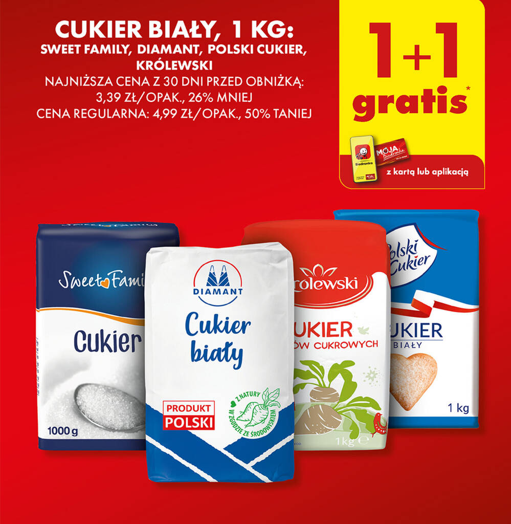 Promocja CUKIER BIAŁY, 1 KG w Biedronka