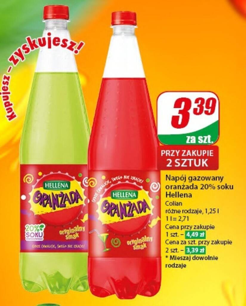 Promocja Napój gazowany oranżada 20% soku Hellena 1,25 l w Dino