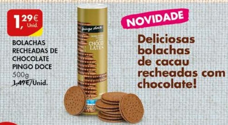 Promoção Bolachas Recheadas De Chocolate Pingo Doce 500g Em Pingo Doce