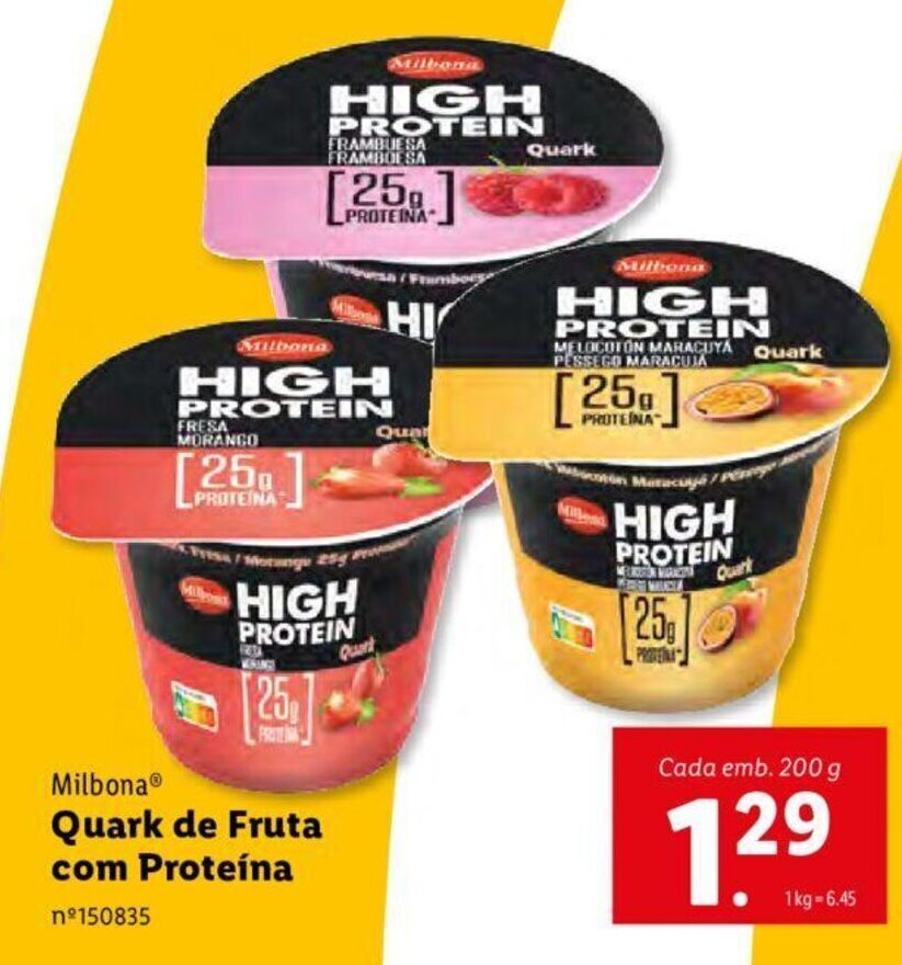 Promoção Milbona Quark de Fruta com Proteína em Lidl