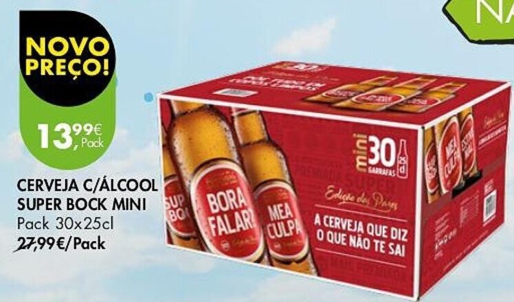 Promoção CERVEJA C/ÁLCOOL SUPER BOCK MINI Pack 30x25cl em Pingo Doce