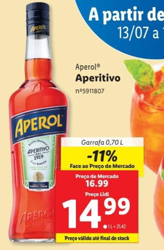 Promoção Aperol® Aperitivo Garrafa 0,70 L em Lidl