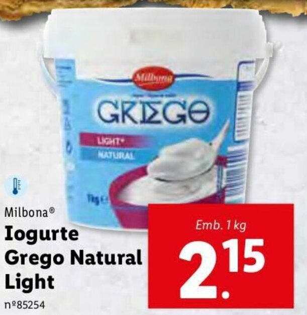 Promoção Milbona Iogurte Grego Natural Light 1kg em Lidl