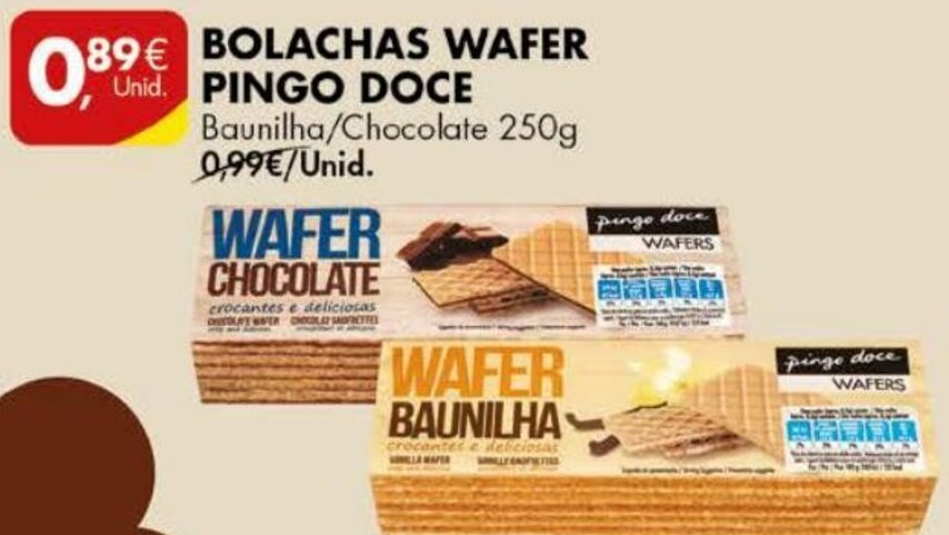 Promoção Bolachas Wafer Pingo Doce 250g em Pingo Doce