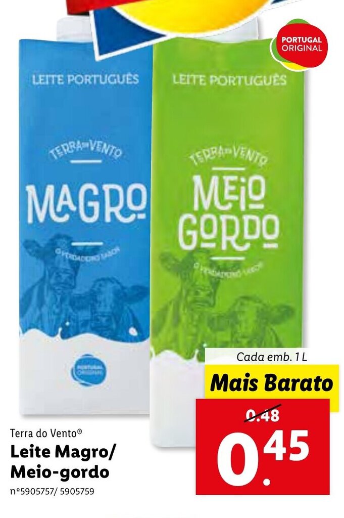 Promoção Leite Magro/Meio-gordo 1L em Lidl