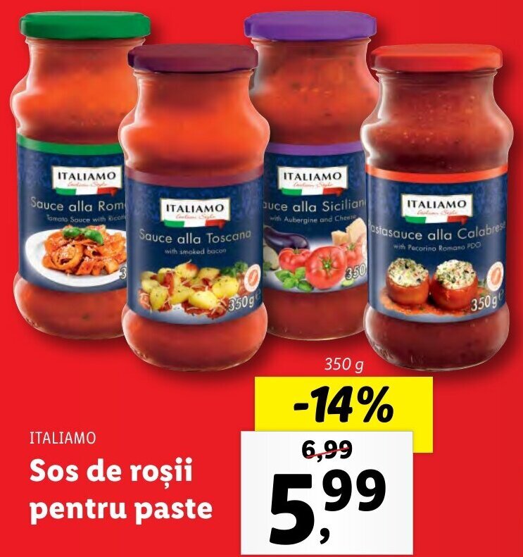 ITALIAMO Sos de roșii pentru paste 350g ofertă la Lidl