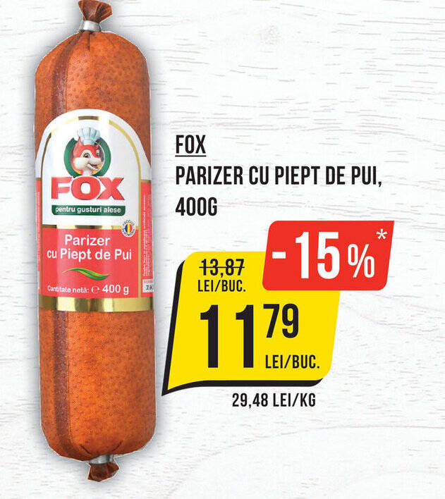 FOX Parizer cu piept de pui 400 g ofertă la Mega Image