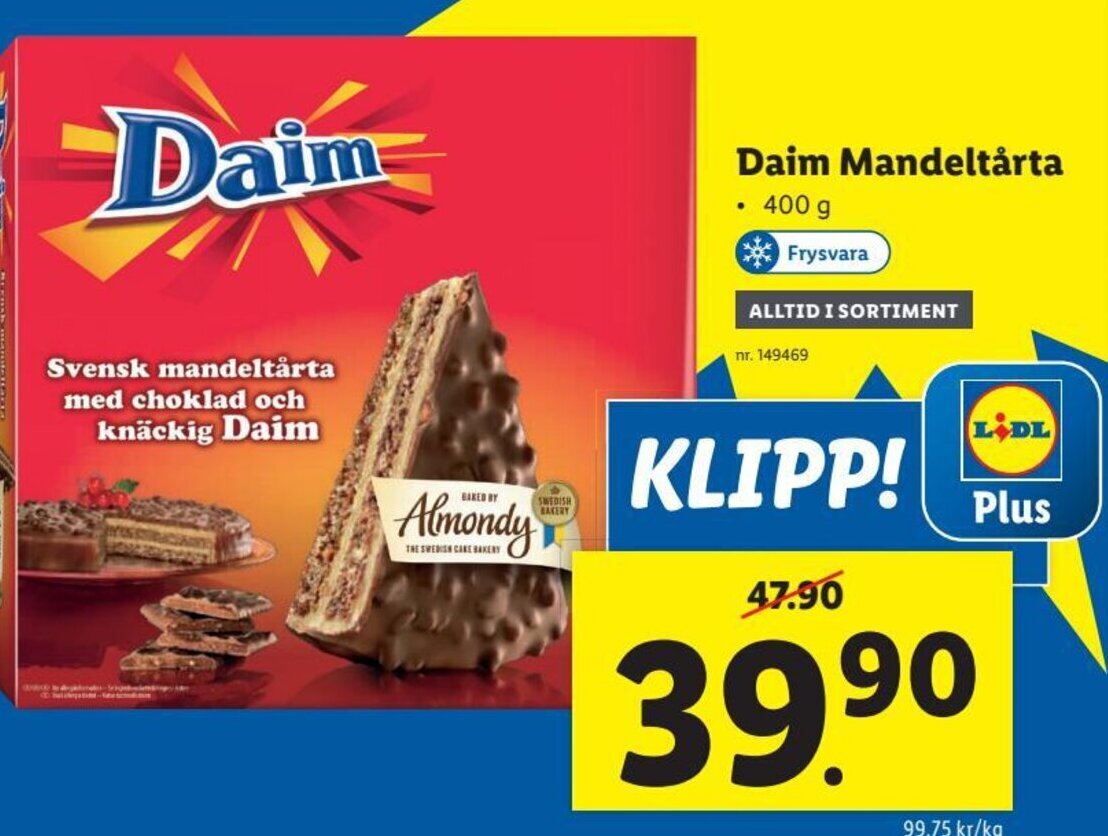 Daim Mandeltårta erbjudande hos Lidl