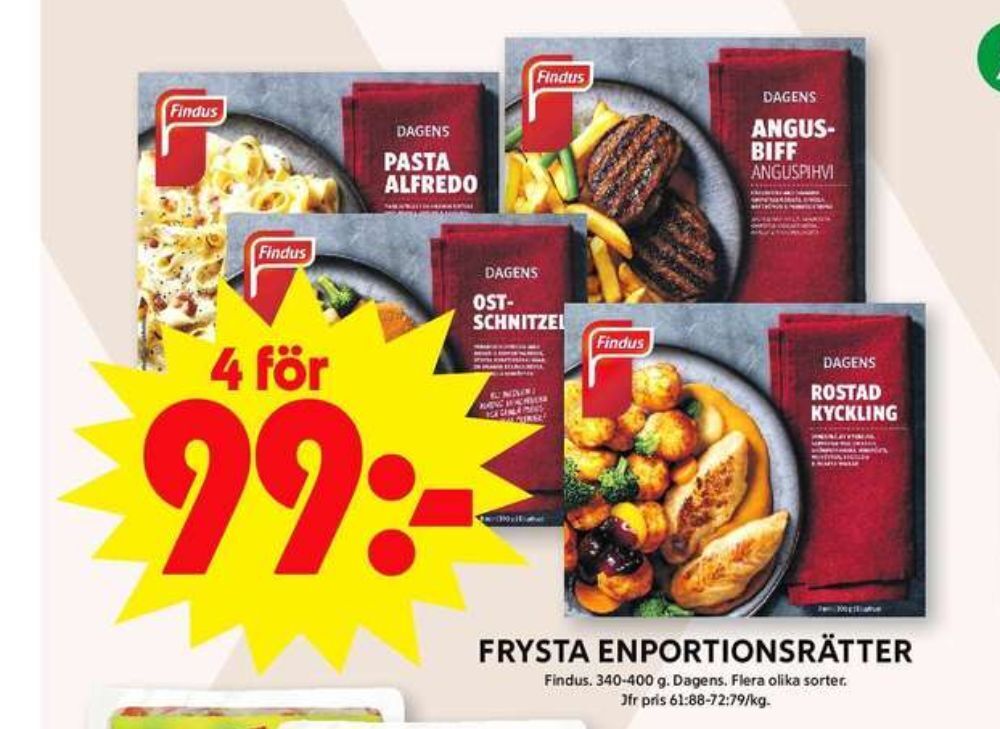 Findus färdigrätter erbjudande hos ICA Maxi