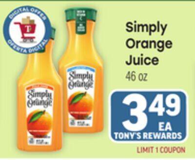Simply Orange Juice offer at Tony’s Fresh Market