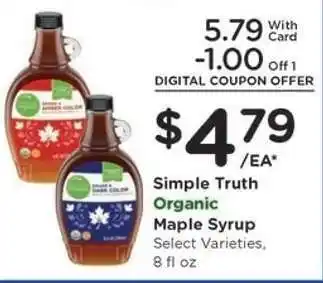 Simple Truth Organic Maple Syrup offer at Kroger