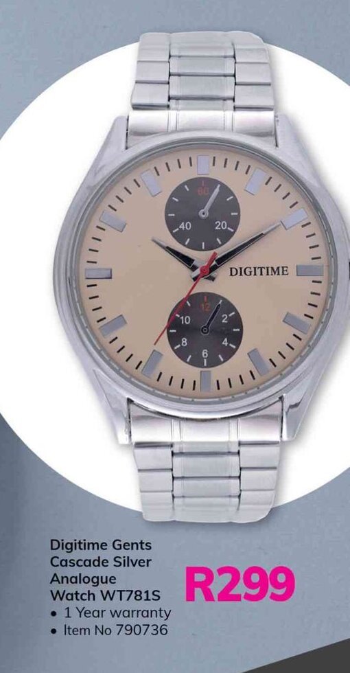 Digitime Gents Cascade Silver Analogue Watch WT781S offer at Game