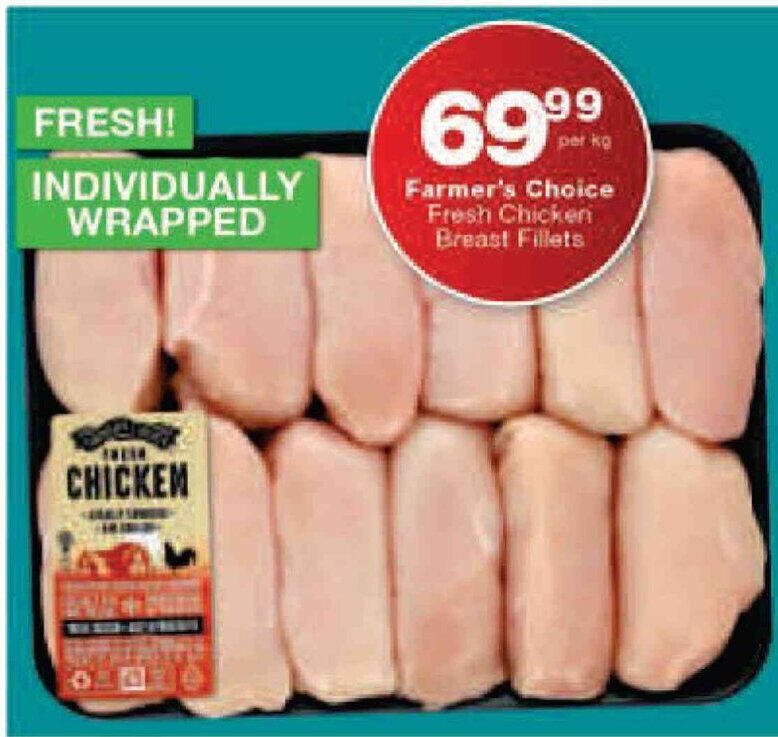Farmer's Choice Fresh Chicken Breast Fillets per kg offer at Checkers