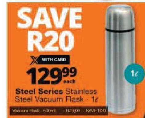 Steel Series Stainless Steel Vacuum Flask 1L offer at Checkers
