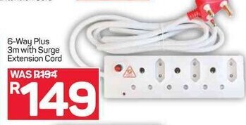 Extension Cord 6-Way Pls 3m with Surge offer at Pick n Pay Hypermarket