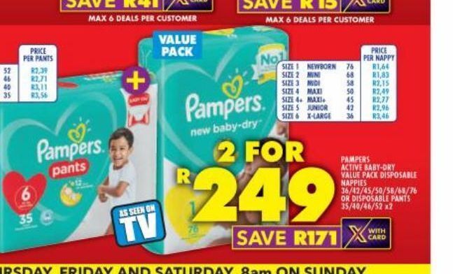 Pampers nappies 2 offer at Shoprite