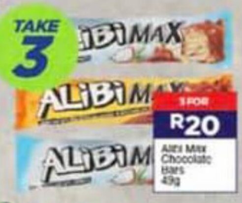 Alibi Max Chocolate Bars 3 x 49g offer at Super Save