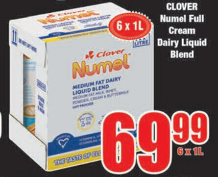 Clover Numel Full Cream Dairy Liquid Blend 6x1L offer at Boxer