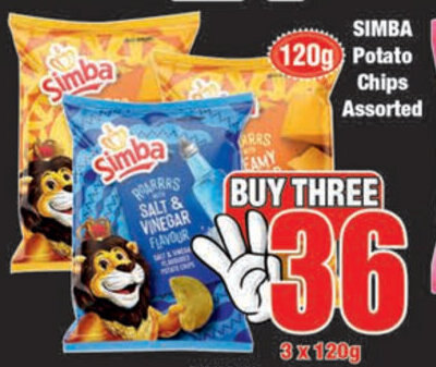 Simba Potato Chips Assorted 120g offer at Boxer