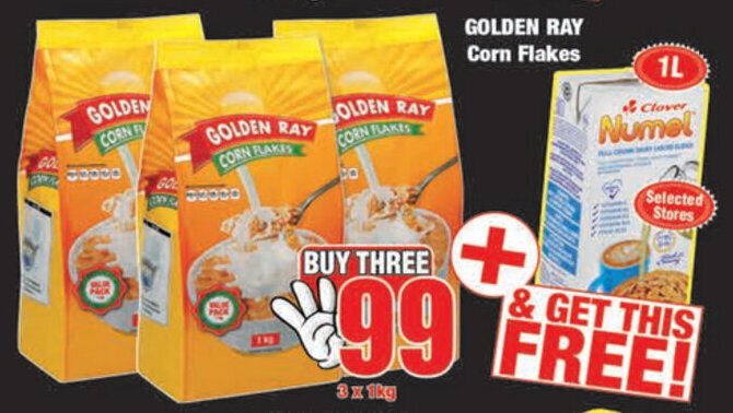Golden Ray Corn Flakes 3x1kg offer at Boxer
