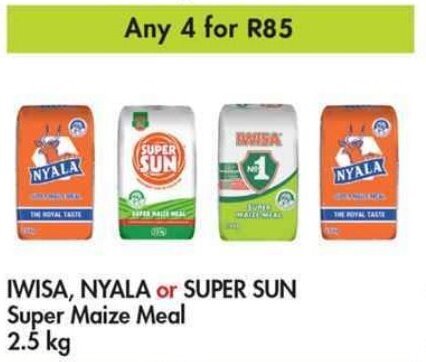 Iwisa Nyala or Super Sun Super Maize Meal 4 x 2.5kg offer at Makro