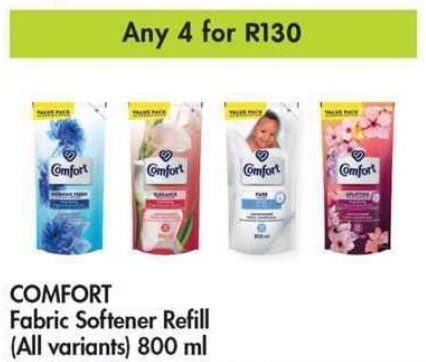 Comfort Fabric Softener Refill 4 x 800ml offer at Makro