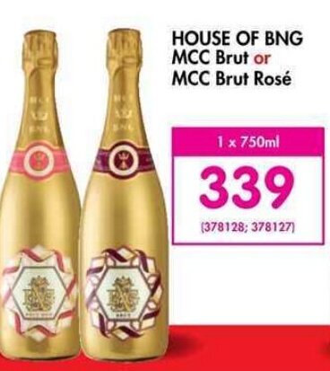 House of BNG MCC Brut or MCC Brut Rosé 750ml offer at Makro’s liquor
