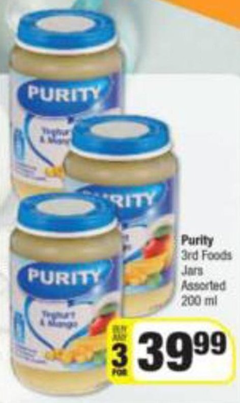 Purity Baby Food Assorted 3 x 200ml offer at Spar