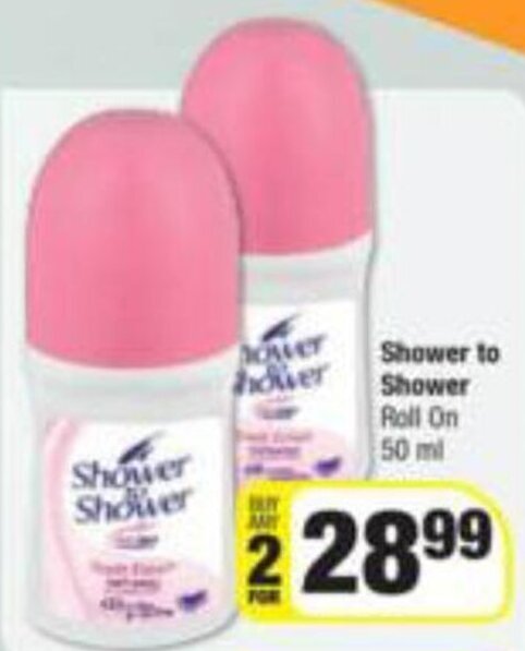 Shower to Shower Roll On 2 x 50ml offer at Spar