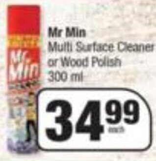 Mr Min Multi Surface Cleaner or Wood Polish 300ml offer at Spar