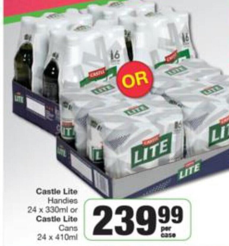 Castle Lite Handies 24 x 330ml or Castle Lite Cans 24 x 410 ml offer at ...