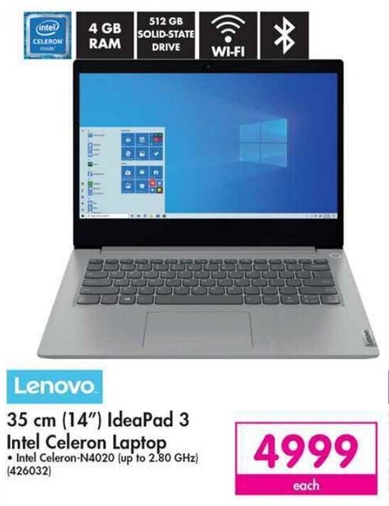 Lenovo IdeaPad 3 Intel Celeron Laptop 35cm offer at Makro