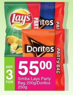 Simba Lays Party Bag 200g / Doritos 250g offer at Save