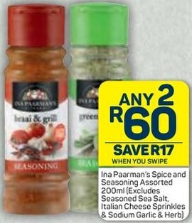 Ina Paarman's Spice and Seasoning Assorted 200ml offer at Pick n Pay