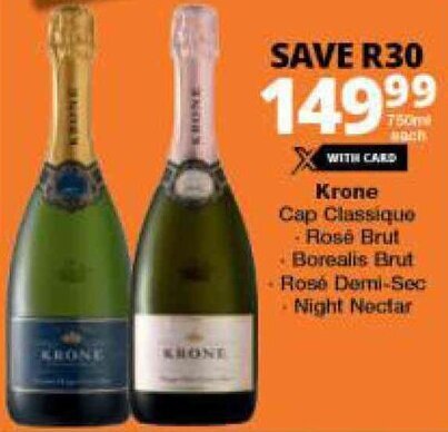 Krone Cap Classique Rosé Brut, Borealis Brut Posé, Demi-Sec, Night ...