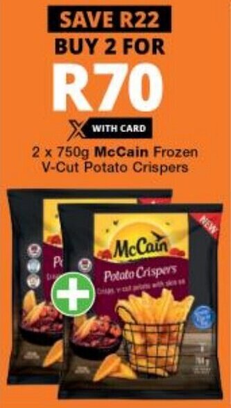 McCain Frozen V-Cut Potato Crispers 2 x 750g offer at Checkers