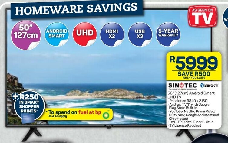 Sinotec 50" (127cm) Android Smart UHD TV offer at Pick n Pay
