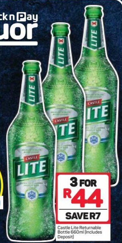 Castle Lite Returnable Bottle 660ml offer at Pick n Pay