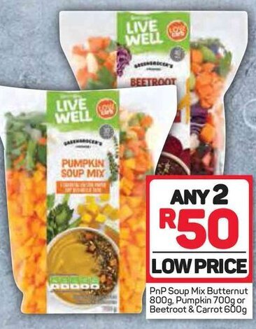 PnP Soup Mix Butternut 800g, Pumpkin 700g or Beetroot & Carrot 600g ...