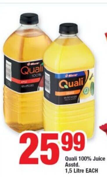 Quali 100% Juice Assorted 1,5L offer at OK Foods