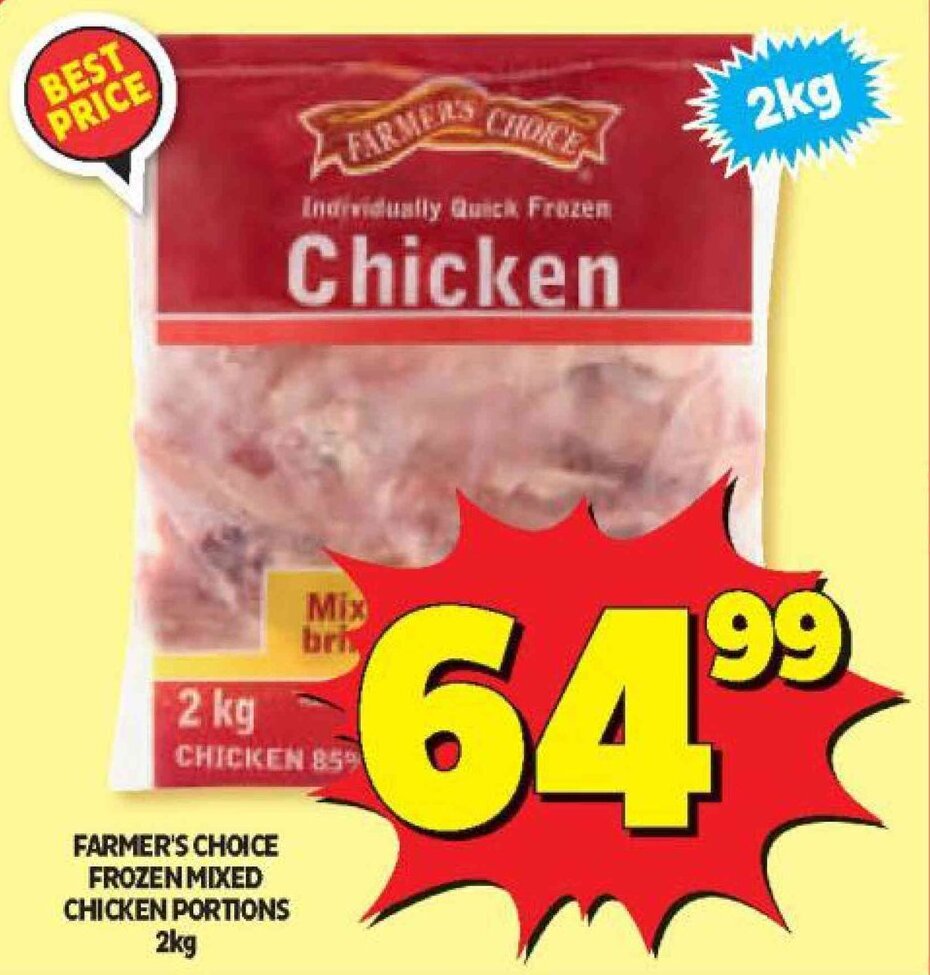 Farmer's Choice Frozen Mixed Chicken Portions 2kg offer at Usave