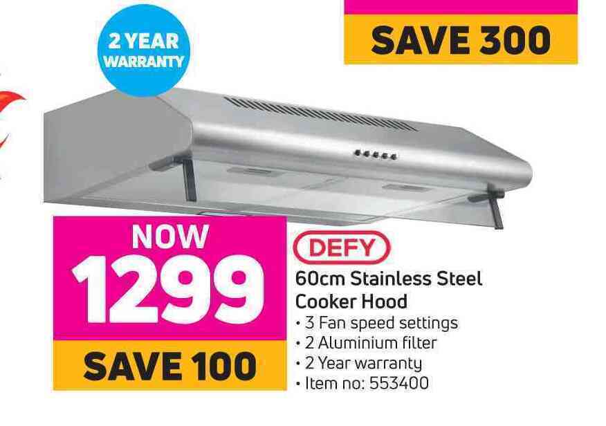 Defy 60cm Stainles Steel Cooker Hood offer at Game