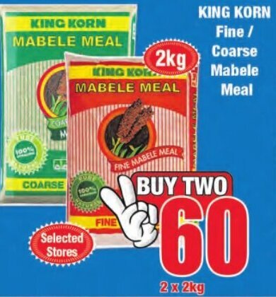 King Korn Fine/Coarse Mabele Meal 2 x 2kg offer at Boxer Superstores