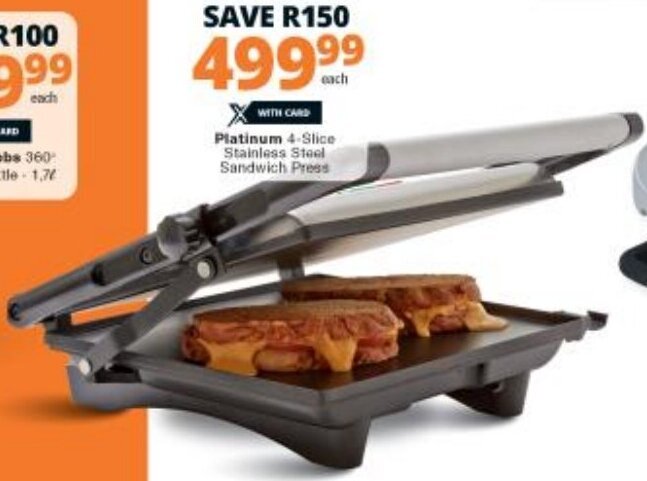 Platinum 4-Slice Stainless Steel Sandwich Press offer at Checkers